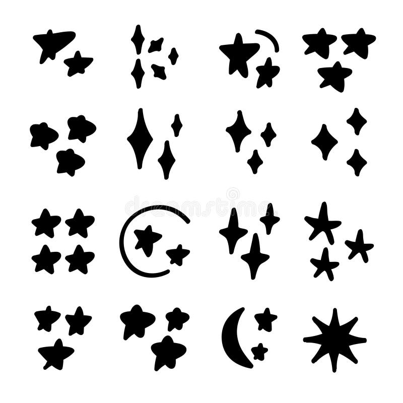 Stars Hand-drawn Black Cartoon Style Elements Vector Illustration Stock ...