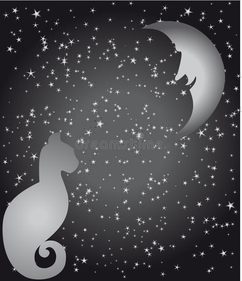 Stars, moon and cat stock vector. Illustration of moonlight - 10440044