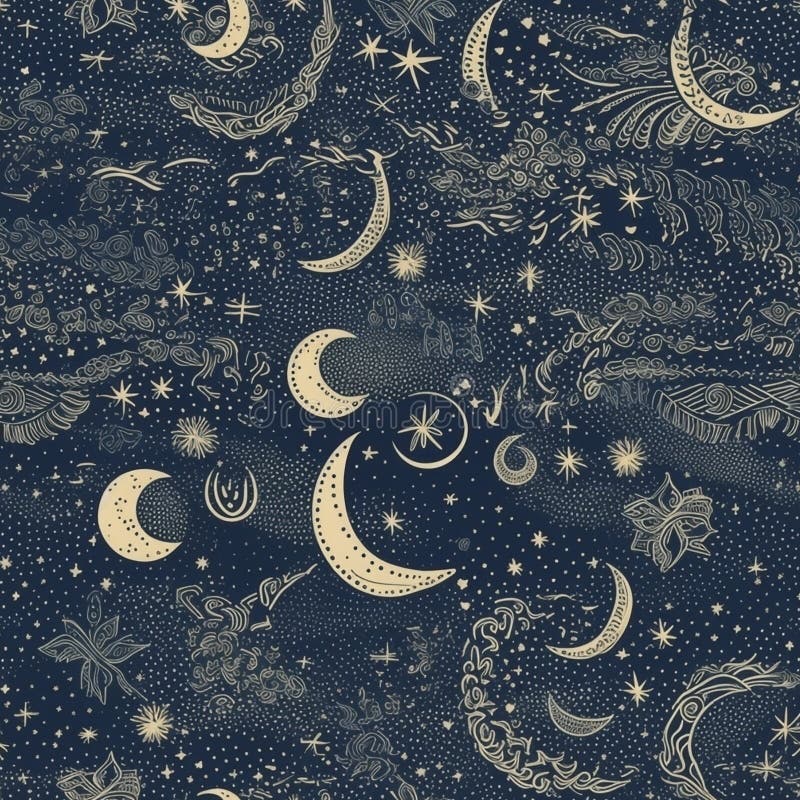 Stars and Moon Seamless Pattern, Created with Generative AI Stock Photo ...