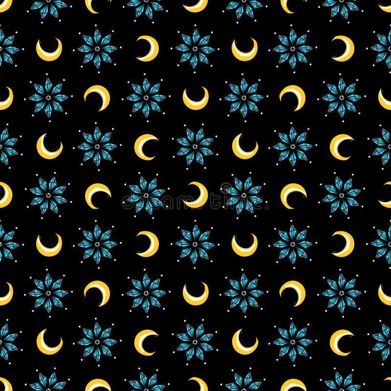 Stars and Moons Magical Seamless Pattern Stock Vector - Illustration of ...