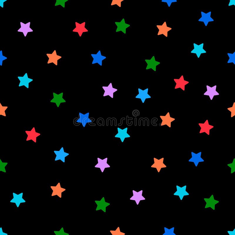 Stars Multicolor Seamless Pattern Wallpaper with Black Background Stock ...