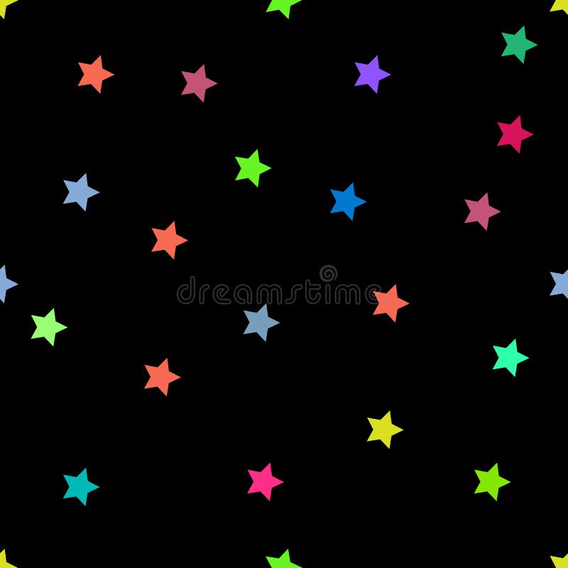 Stars Multicolor Seamless Pattern Wallpaper with Black Background Stock ...