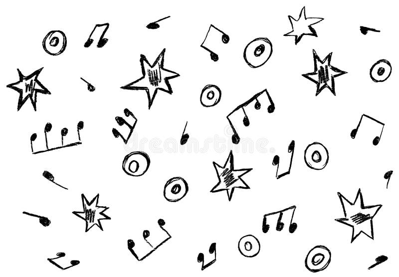 Stars and Musical Notes in Black on a White Background Stock ...