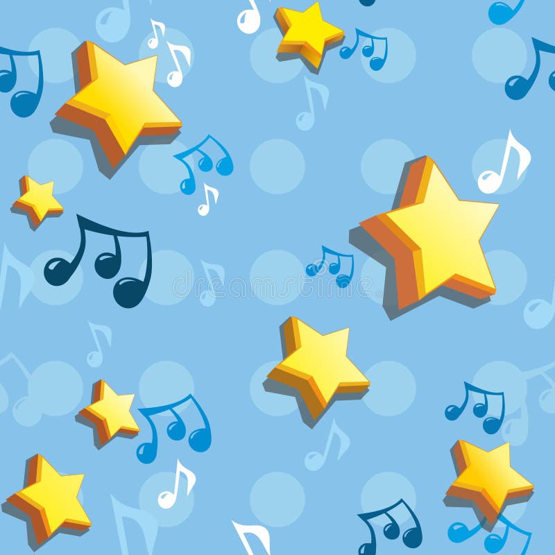 Stars and the Notes on a Blue Background. Seamless Stock Illustration ...