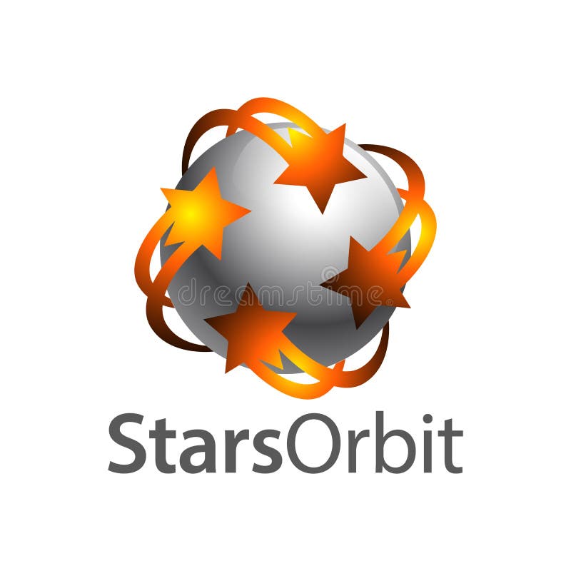 Stars Orbit on Grey Sphere Inside Logo Concept Design Template Stock ...