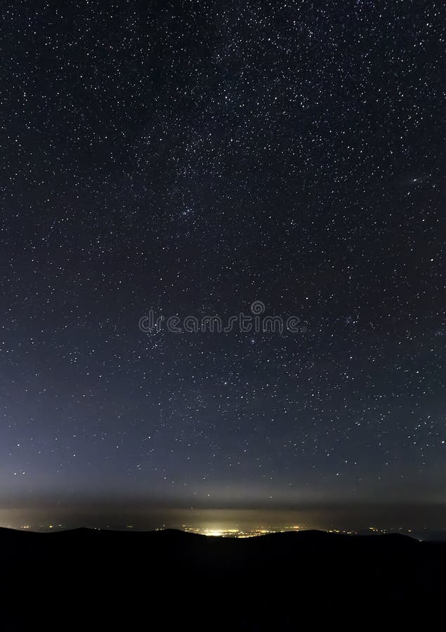 Stars Over City Lights and Mountains Panorama Stock Image - Image of ...