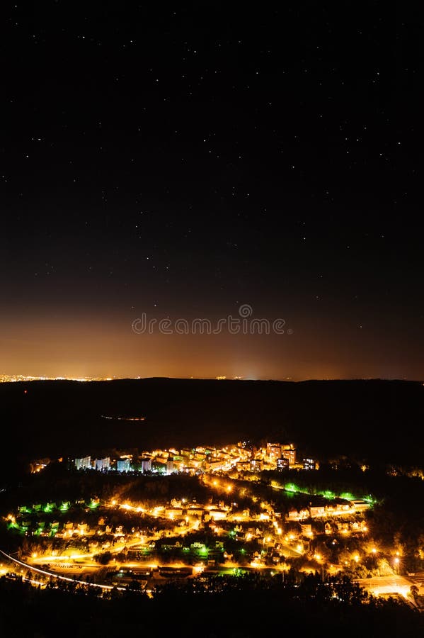 Stars over a small city 1 stock image. Image of stars - 36816607