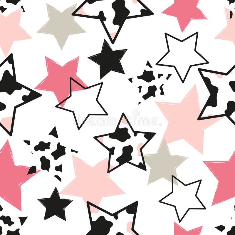 Stars Pattern. Vector Seamless Background with Pink and Black Stars and ...