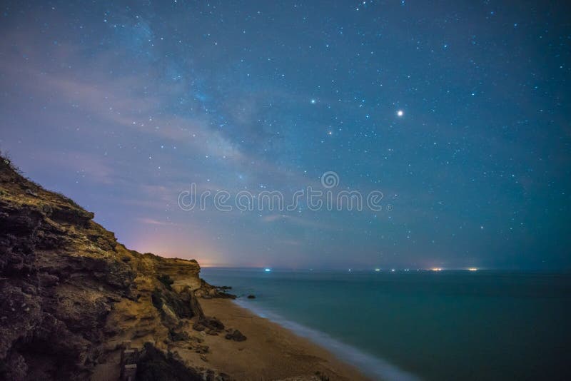 The Stars in a Perfect Night in a Beach Stock Photo - Image of road ...