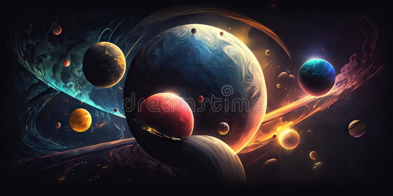 Stars Planets Space Abstract Art Illustration Design Art. Stock ...