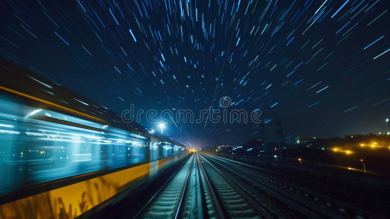 The Stars Seem To Dance in the Sky As the Train Speeds Along Stock ...