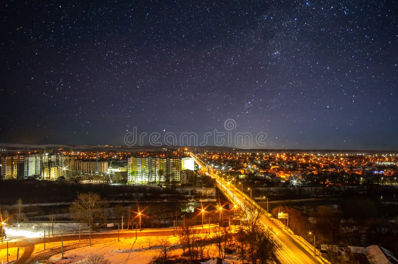 The Stars in the Sky Over the City Stock Photo - Image of building ...