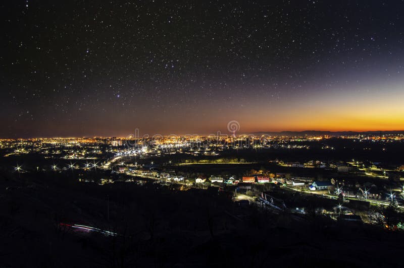 Stars in the Sky Over the Night City Stock Photo - Image of light ...