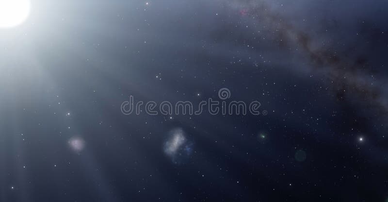 Stars and Space in the Sun Light. Sun Rays 3d Illustration Background ...