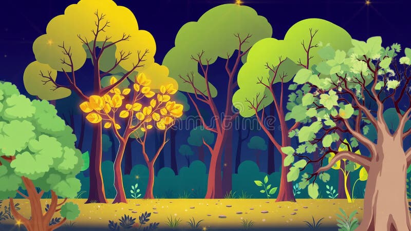 Trees with Stars Cartoon Background Animation Video Backdrop Stock ...
