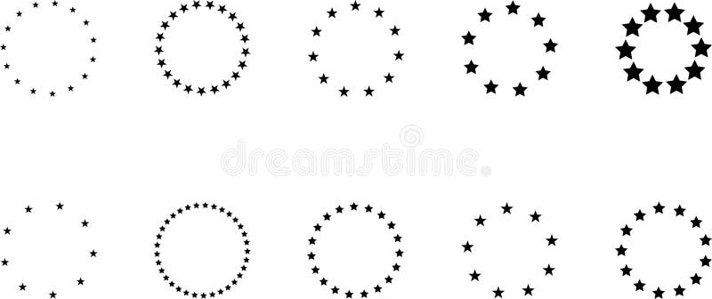 Stars of Various Sizes Arranged in a Circle. Black Star Shape, Round ...