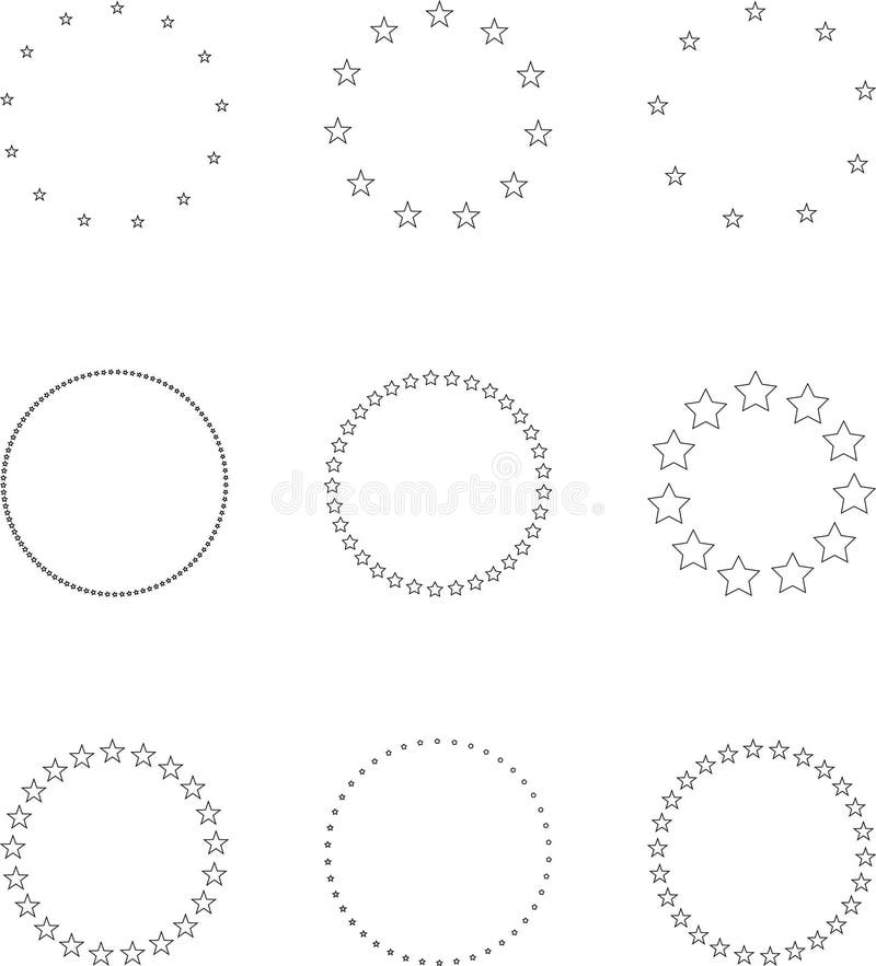 Stars of Various Sizes Arranged in a Circle. Round Frame, Border. Black Star Shape, Simple ...