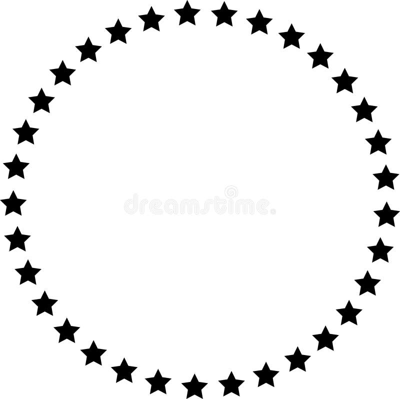 Stars of Various Sizes Arranged in a Circle. Round Frame, Border. Black ...