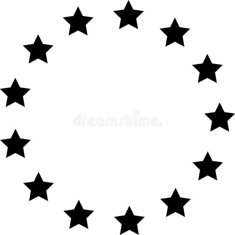 Stars of Various Sizes Arranged in a Circle. Round Frame, Border. Black ...