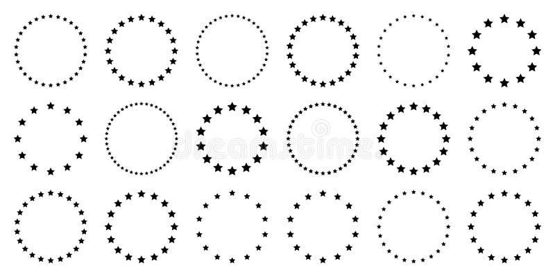 Stars of Various Sizes Arranged in a Circle. Round Frame, Border. Black ...