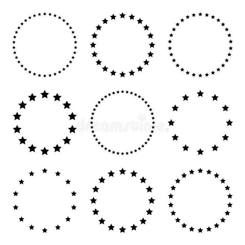Stars of Various Sizes Arranged in a Circle. Round Frame, Border. Black ...