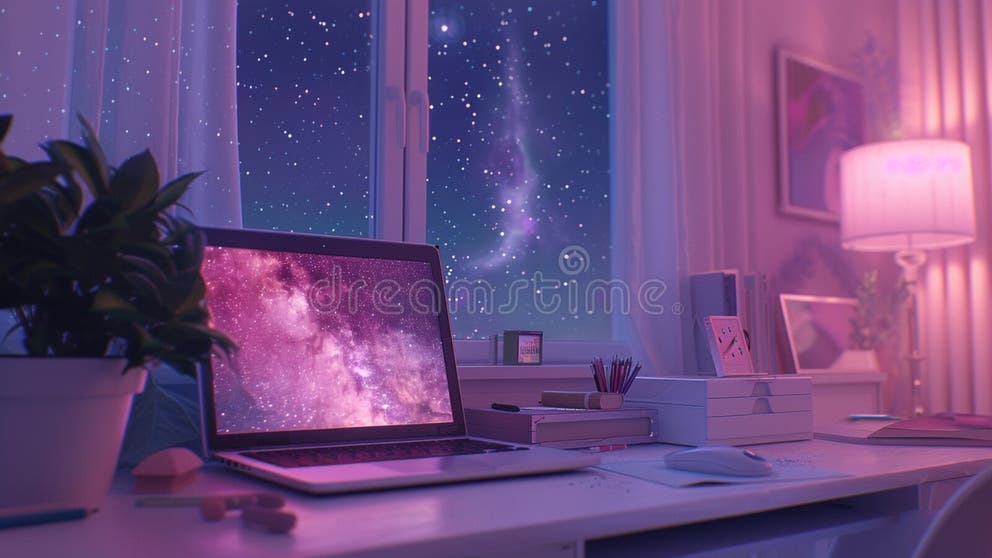 Girly Computer Notebook Laptop with No Brand on a Desk in a Feminine ...
