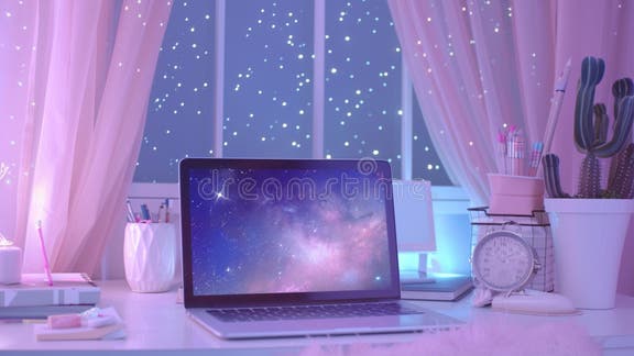 Girly Computer Notebook Laptop with No Brand on a Desk in a Feminine ...