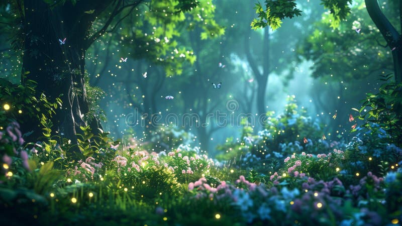 Beautiful Fantasy, Fairytale, Magical Lush Forest with Glowing ...