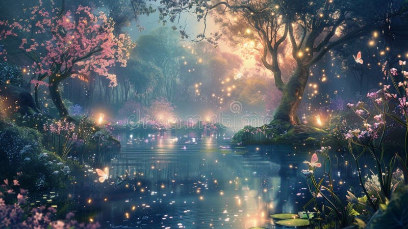 Beautiful Fantasy, Fairytale, Magical Lake in Forest with Glowing ...