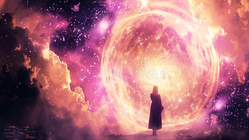 Gorgeous Cosmic Girl Dark Back Silhouette in Stunning Spiritual Magical ...