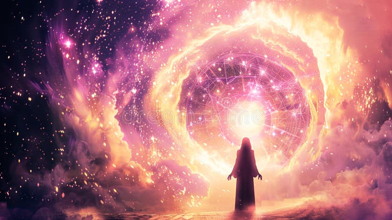 Gorgeous Cosmic Girl Dark Back Silhouette in Stunning Spiritual Magical ...