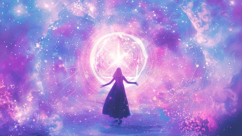 Gorgeous Cosmic Girl Dark Back Silhouette in Stunning Spiritual Magical ...