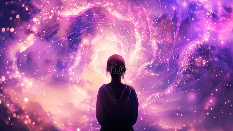 Gorgeous Cosmic Girl Dark Back Silhouette in Stunning Spiritual Magical ...