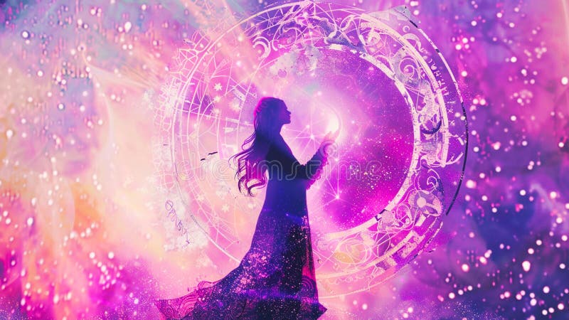 Gorgeous Cosmic Girl Dark Back Silhouette in Stunning Spiritual Magical ...