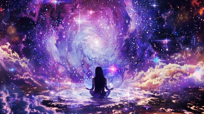 Gorgeous Cosmic Girl Dark Back Silhouette in Stunning Spiritual Magical ...