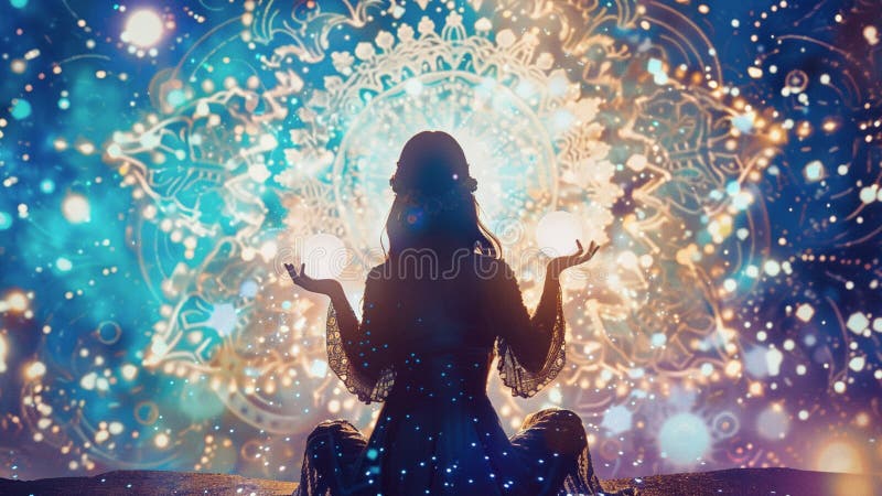 Gorgeous Cosmic Girl Dark Back Silhouette in Stunning Spiritual Magical ...