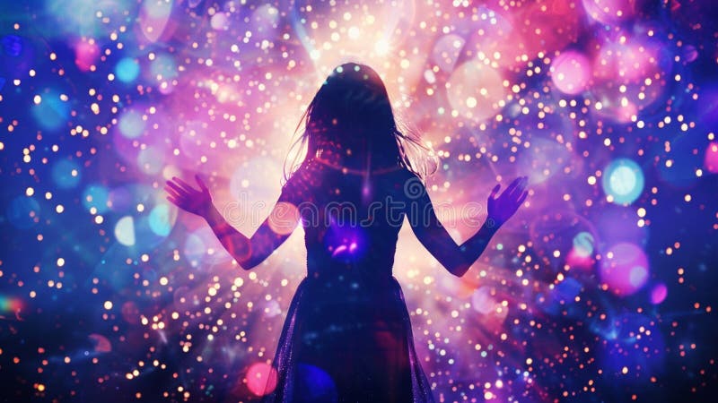 Gorgeous Cosmic Girl Dark Back Silhouette in Stunning Spiritual Magical ...
