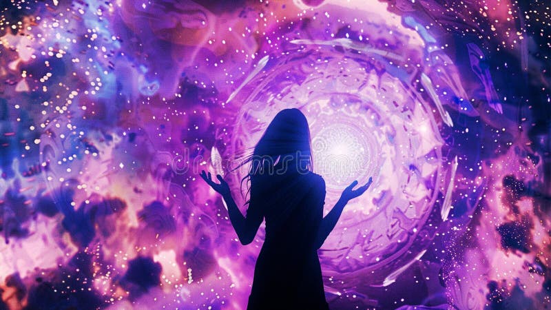 Gorgeous Cosmic Girl Dark Back Silhouette in Stunning Spiritual Magical ...