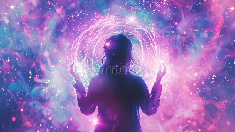 Gorgeous Cosmic Girl Dark Back Silhouette in Stunning Spiritual Magical ...