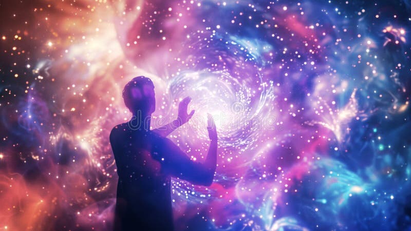 Young Man’s Dark Silhouette in Stunning Spiritual Magical Background ...