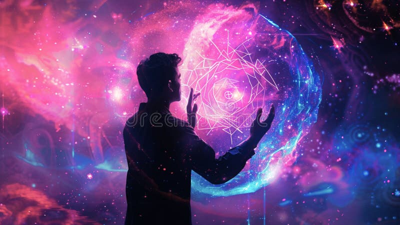 Young Man’s Dark Silhouette in Stunning Spiritual Magical Background ...