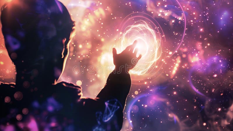 Young Man’s Dark Silhouette in Stunning Spiritual Magical Background ...