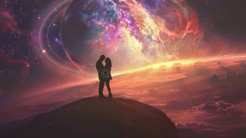 Soulmate Couple in Love Holding Hands or Kissing in Alien World Planet ...