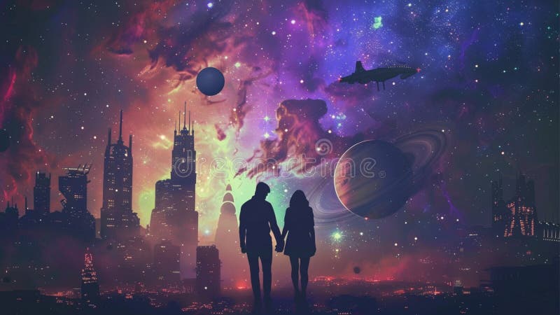 Soulmate Couple in Love Holding Hands or Kissing in Alien World Planet ...