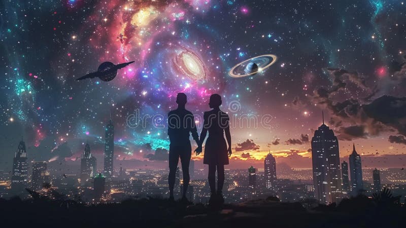 Soulmate Couple in Love Holding Hands or Kissing in Alien World Planet ...