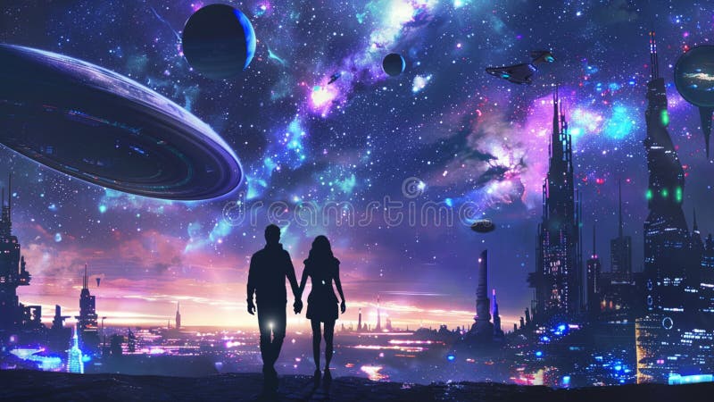 Soulmate Couple in Love Holding Hands or Kissing in Alien World Planet ...