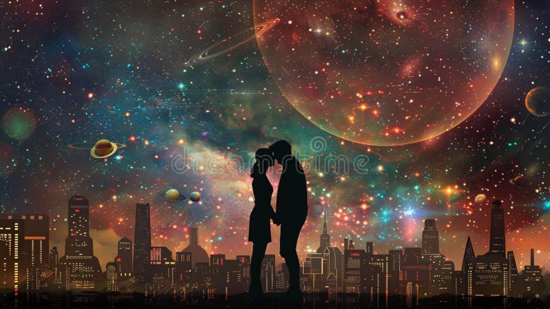 Soulmate Couple in Love Holding Hands or Kissing in Alien World Planet ...