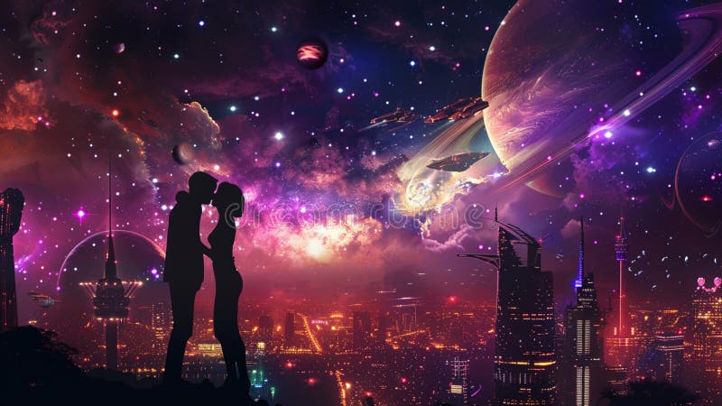 Soulmate Couple in Love Holding Hands or Kissing in Alien World Planet ...