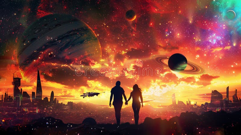 Soulmate Couple in Love Holding Hands or Kissing in Alien World Planet ...