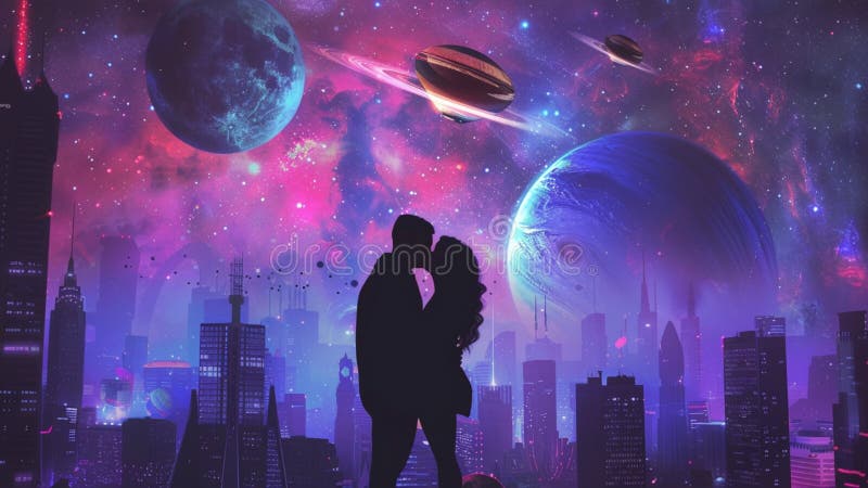 Soulmate Couple in Love Holding Hands or Kissing in Alien World Planet ...